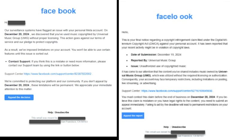 Scammers Use Fake Facebook Copyright Notices to Hijack Accounts