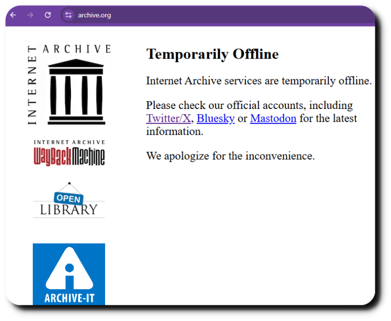 Internet Archive (Archive.org) Goes Down Following "Power Outage"
